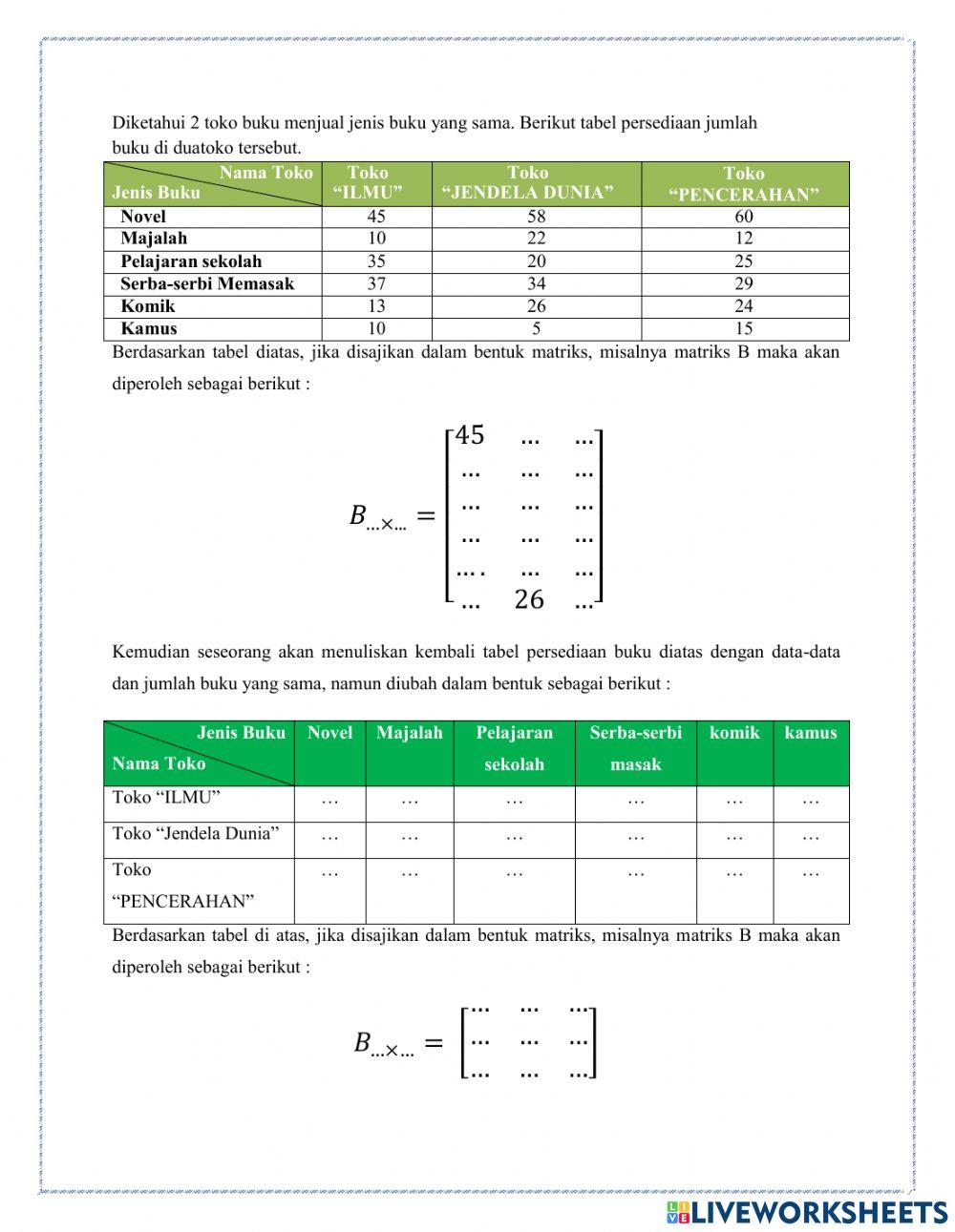 LKPD Matriks | Live Worksheets