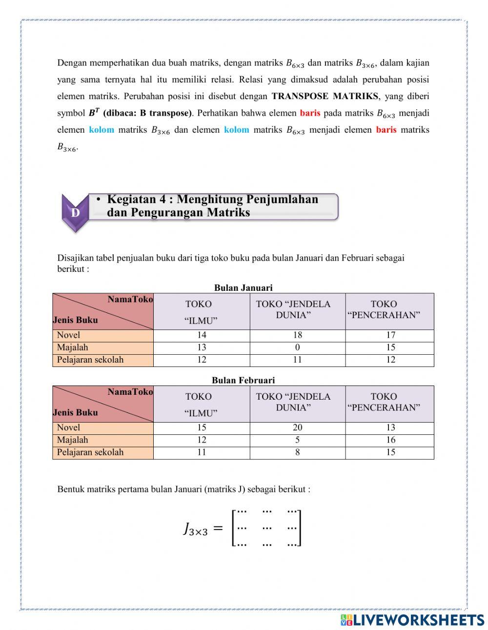 LKPD Matriks | Live Worksheets