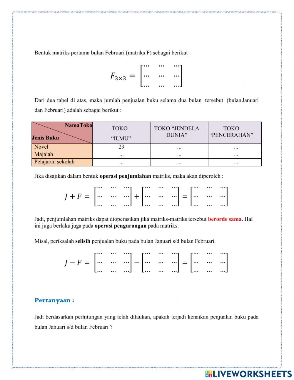 LKPD Matriks | Live Worksheets