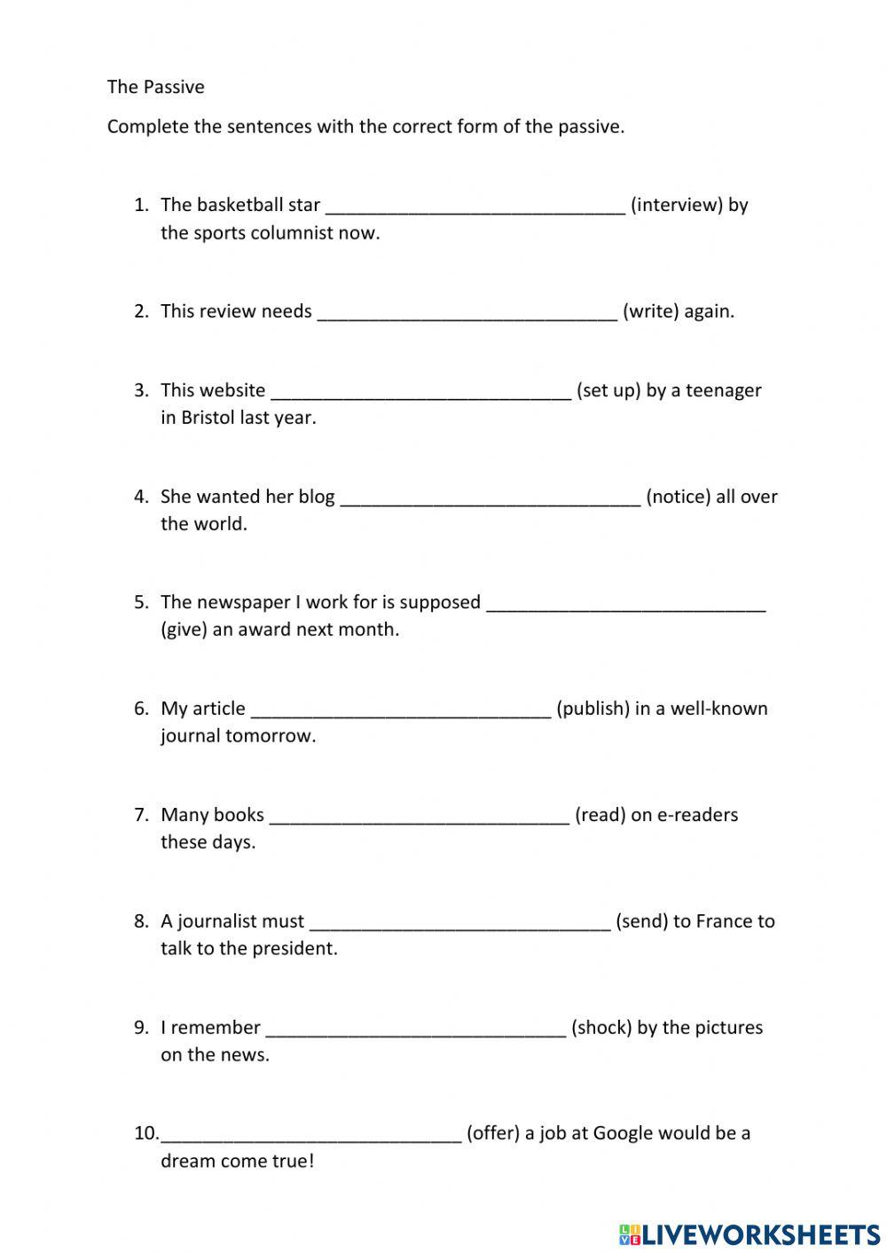 THE PASSIVE 1 online exercise for | Live Worksheets