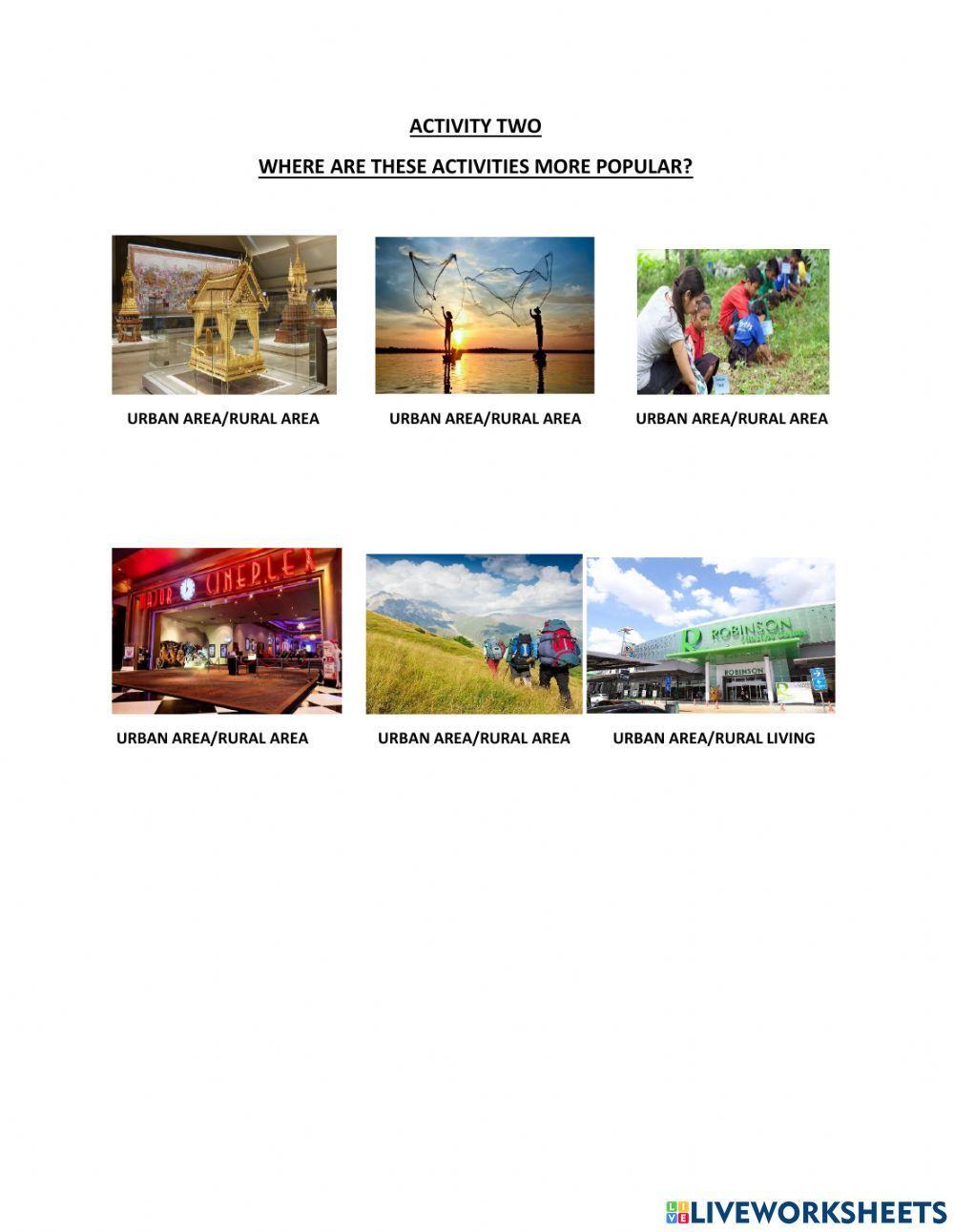 Urban and rural… | Free Interactive Worksheets | 1151806