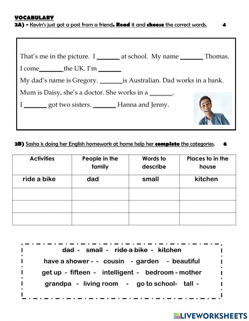 English Exam exercise for 1st form secundary | Live Worksheets
