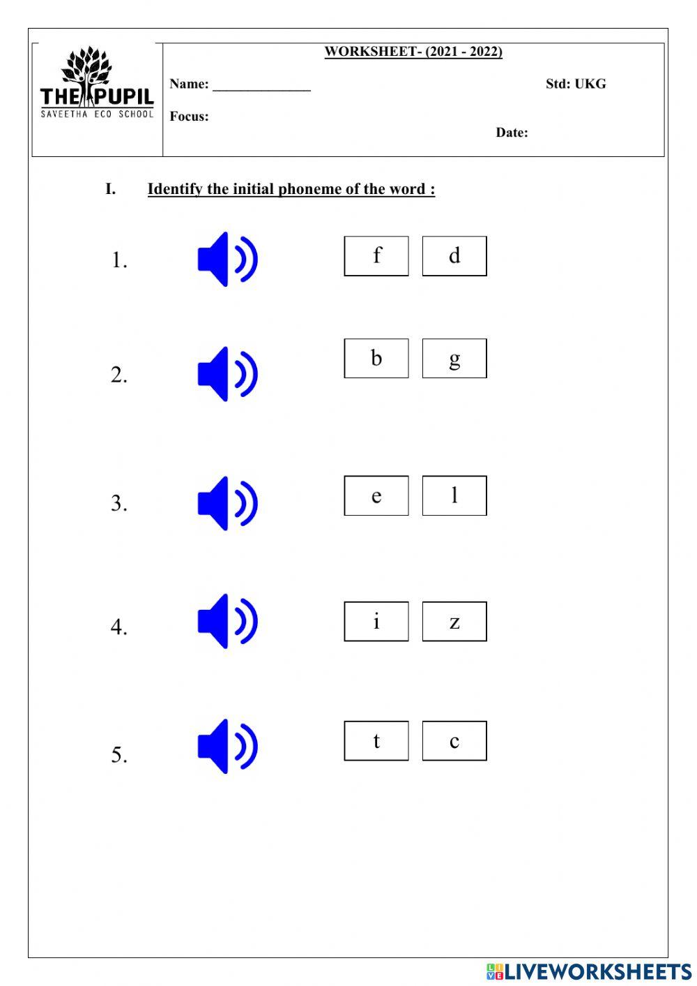 Phoneme worksheet | Live Worksheets