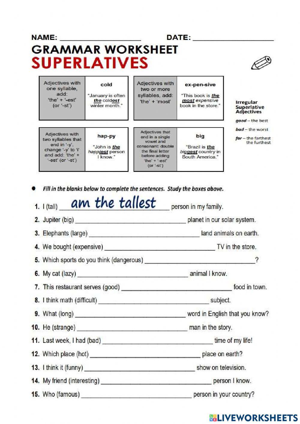 Superlatives | Free Interactive Worksheets | 1152052