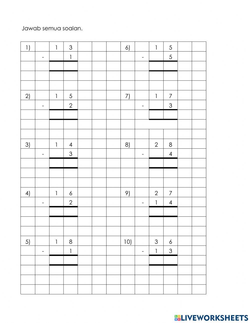 Operasi tolak online activity for KG | Live Worksheets