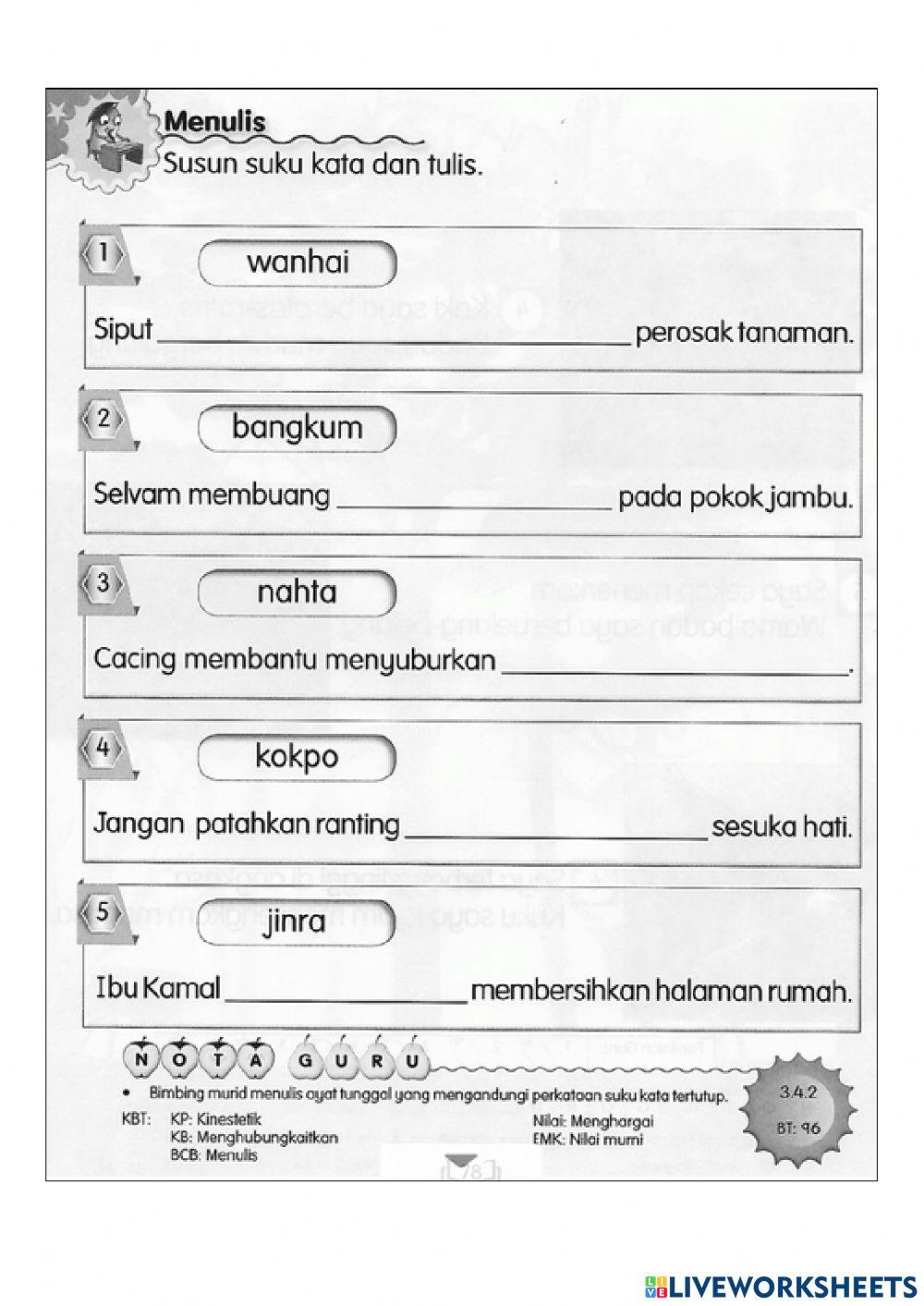 Salin dan Lengkapkan Ayat. worksheet | Live Worksheets