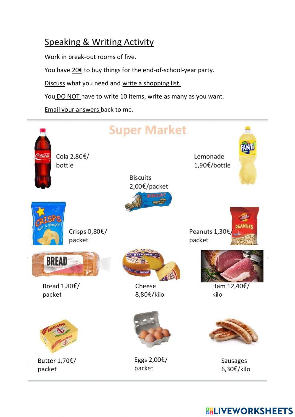 1152278 | Speaking and Writing a Shopping List | evabal