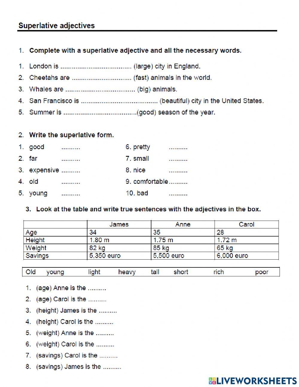 Superlative exercises online exercise for | Live Worksheets