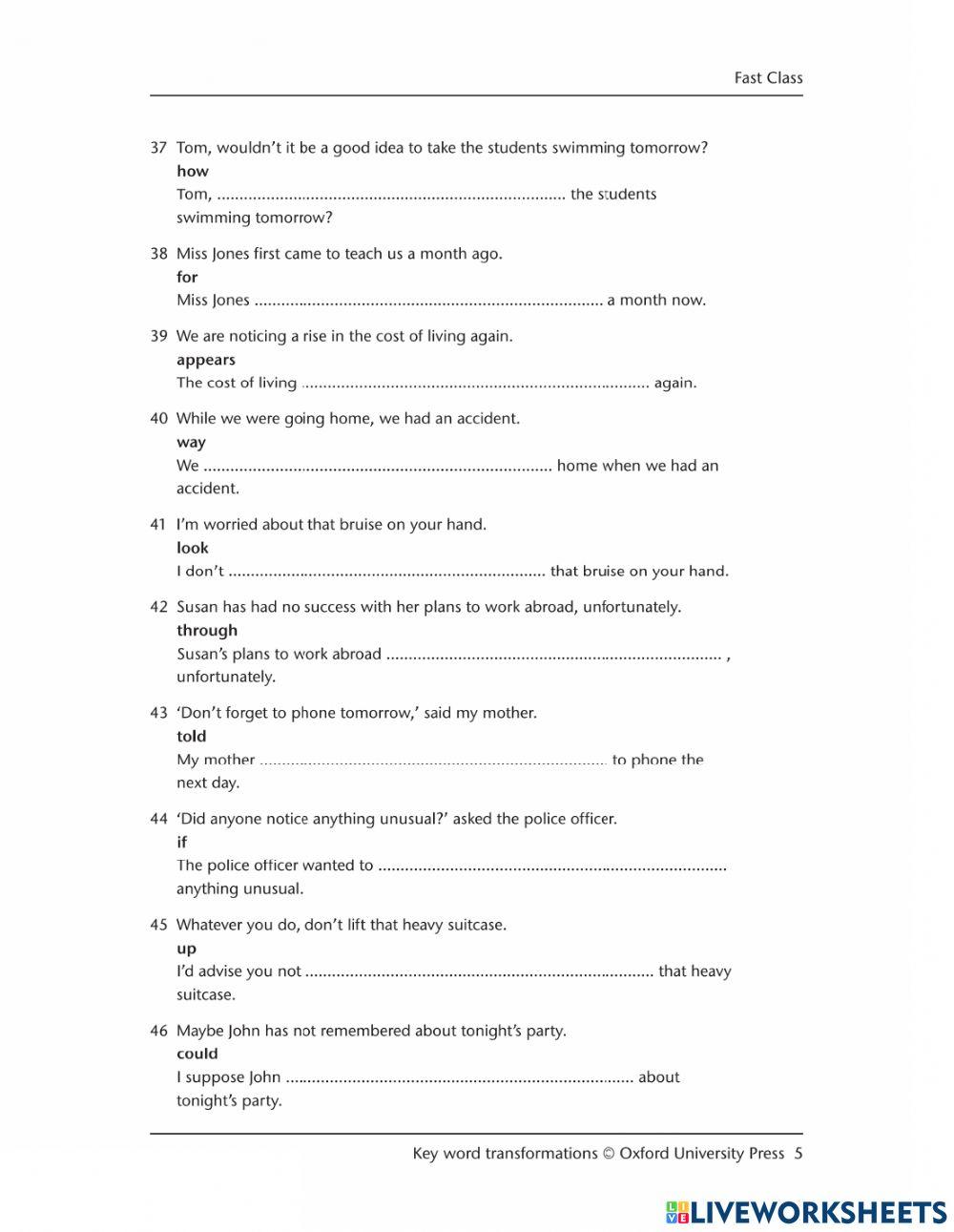 Paraphrasing - Key Word Transformations PART 3 QUESTIONS 37 to 56 ...