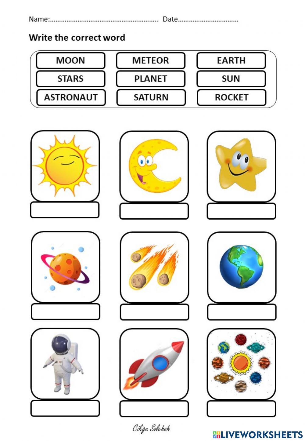 Solar System Vocabulary Interactive Worksheet Listen, Check and Write ...