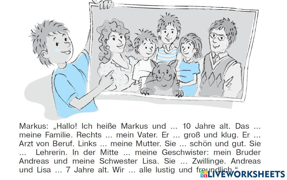5-sein- Ergänze den Text von Markus mit dem Verb -sein- worksheet ...