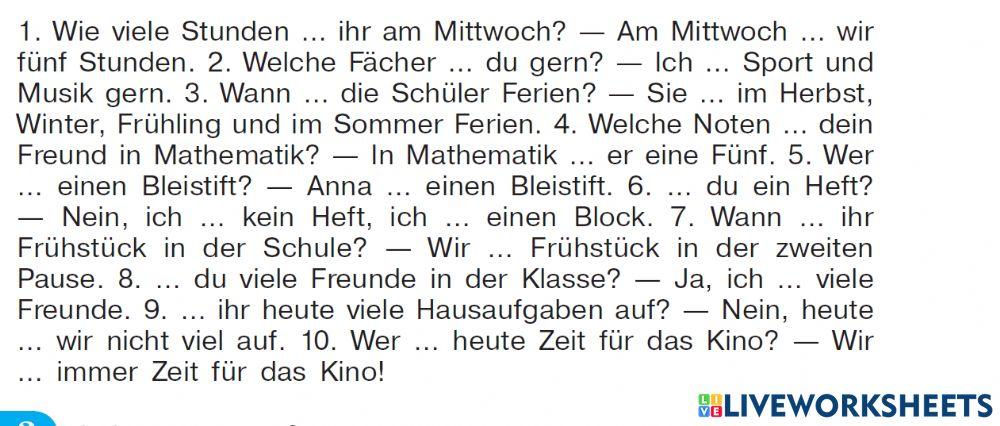 13-haben- Ergänze die Sätze mit dem Verb -haben- worksheet | Live ...