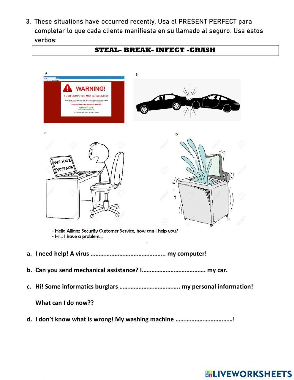 Present Perfect- Damage and loss worksheet | Live Worksheets