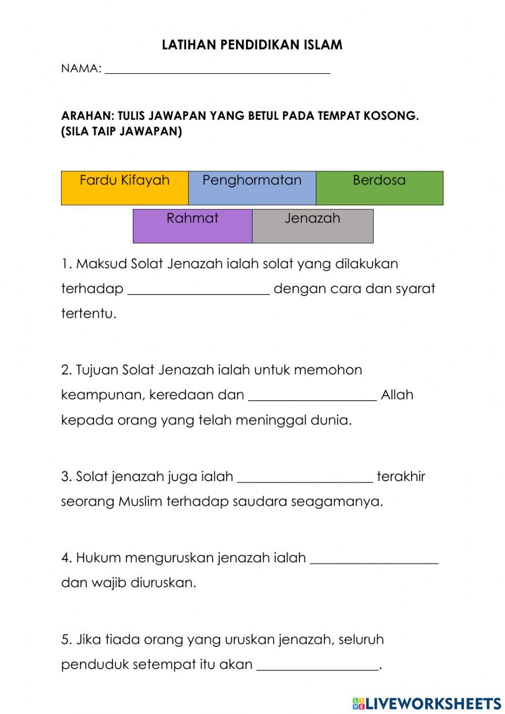 Solat jenazah exercise for PPKI T5 | Live Worksheets