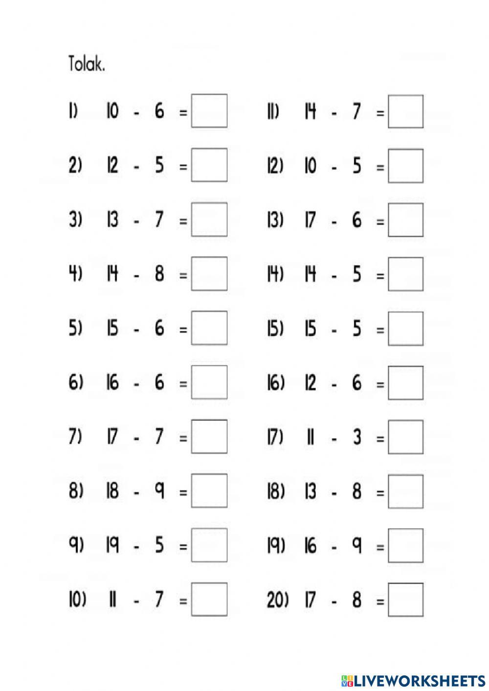 Tolak cepat activity | Live Worksheets