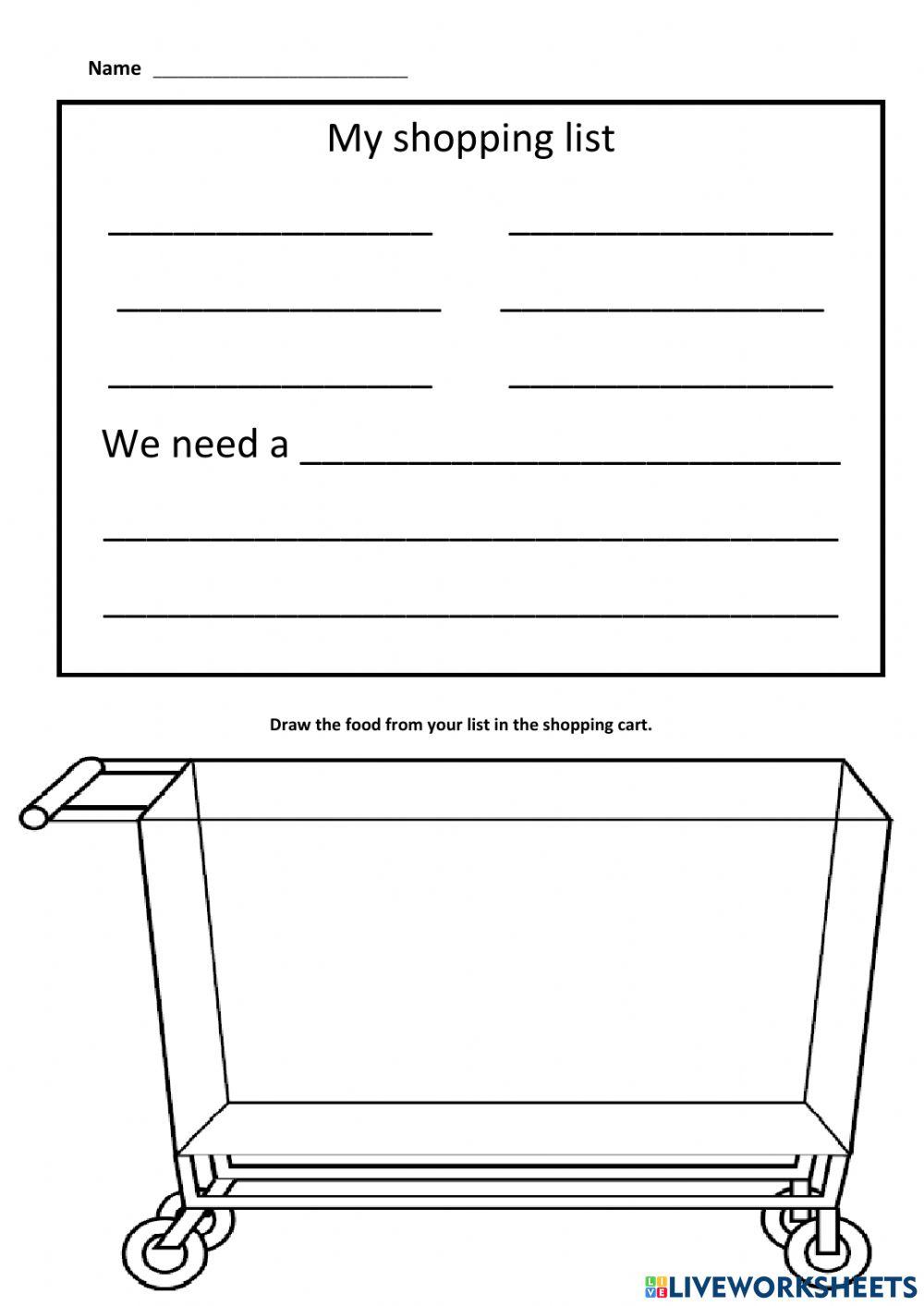 My shopping list interactive worksheet | Live Worksheets