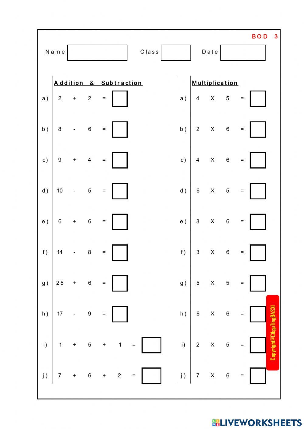 Bod 3 worksheet | Live Worksheets