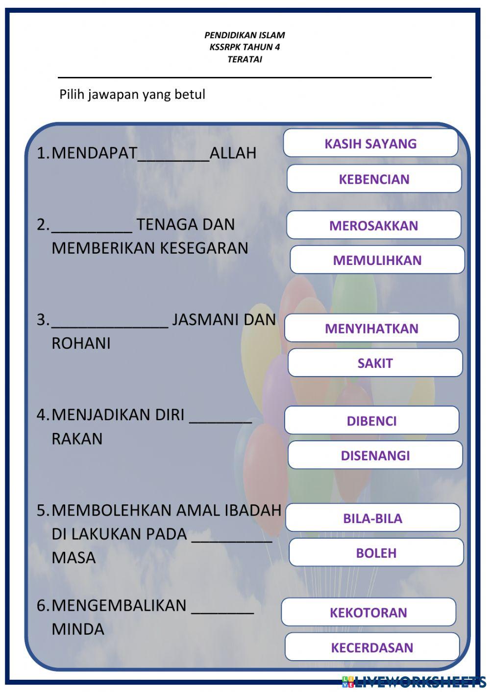 Hikmah bersuci dari hadas besar ppki worksheet | Live Worksheets