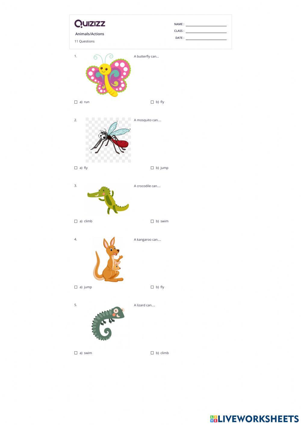 Animal's Action (Verb) worksheet | Live Worksheets