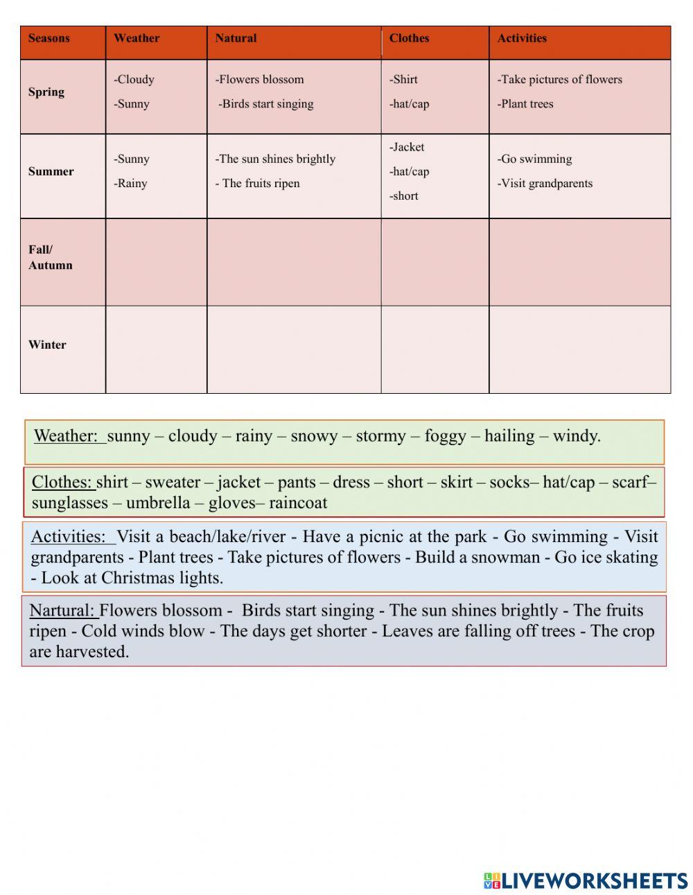 Season interactive activity for grade 3 - movers | Live Worksheets