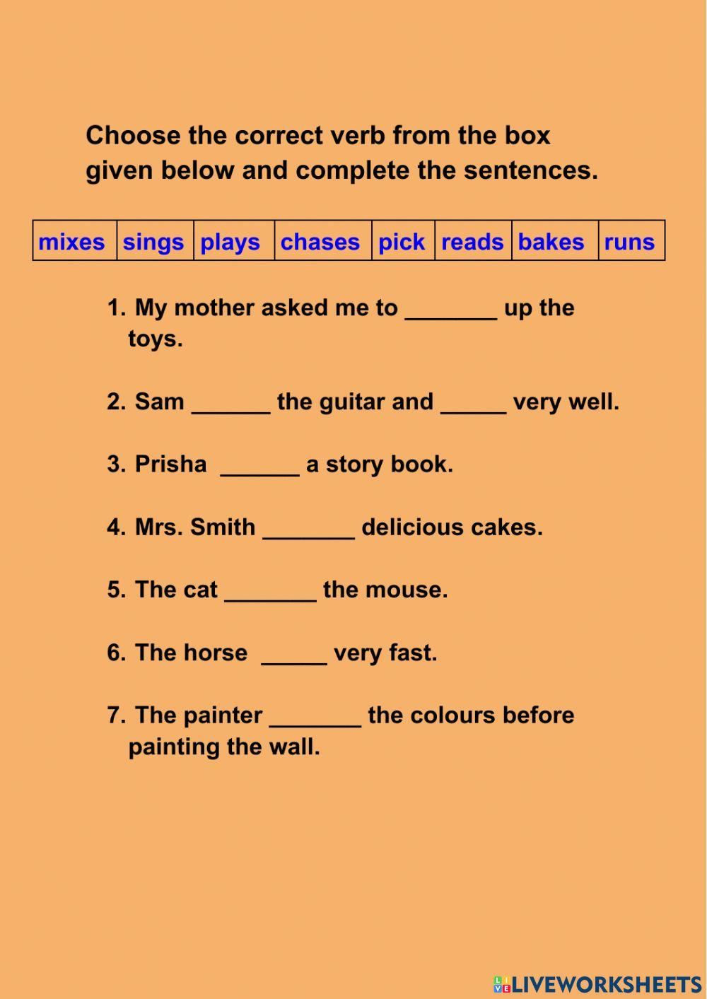 Verb online worksheet for 2 | Live Worksheets