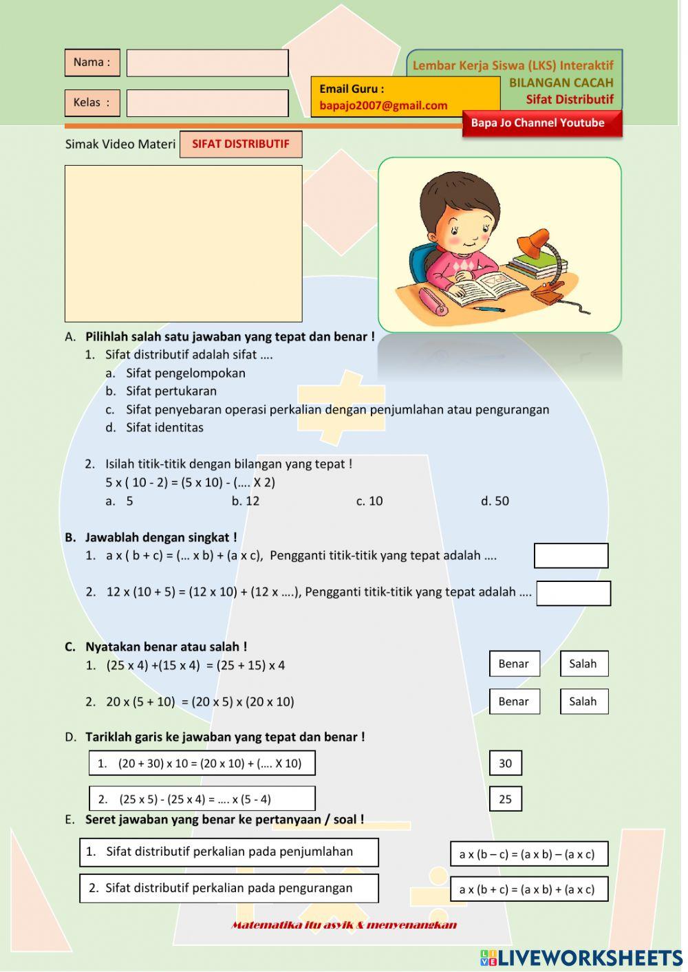 Sifat distributif worksheet | Live Worksheets