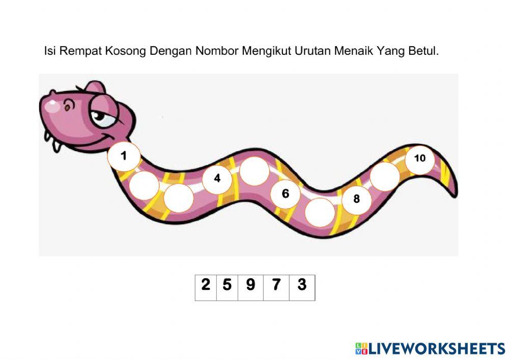 Menyusun nombor urutan menaik interactive worksheet | Live Worksheets