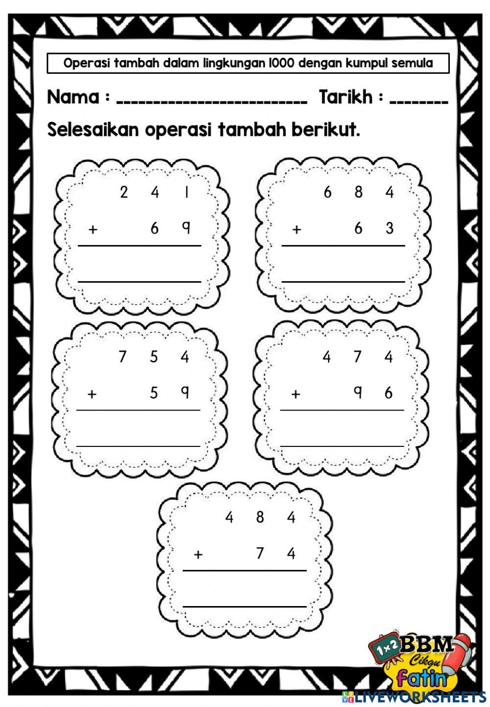 Operasi tambah 1 exercise for PEMULIHAN KHAS | Live Worksheets
