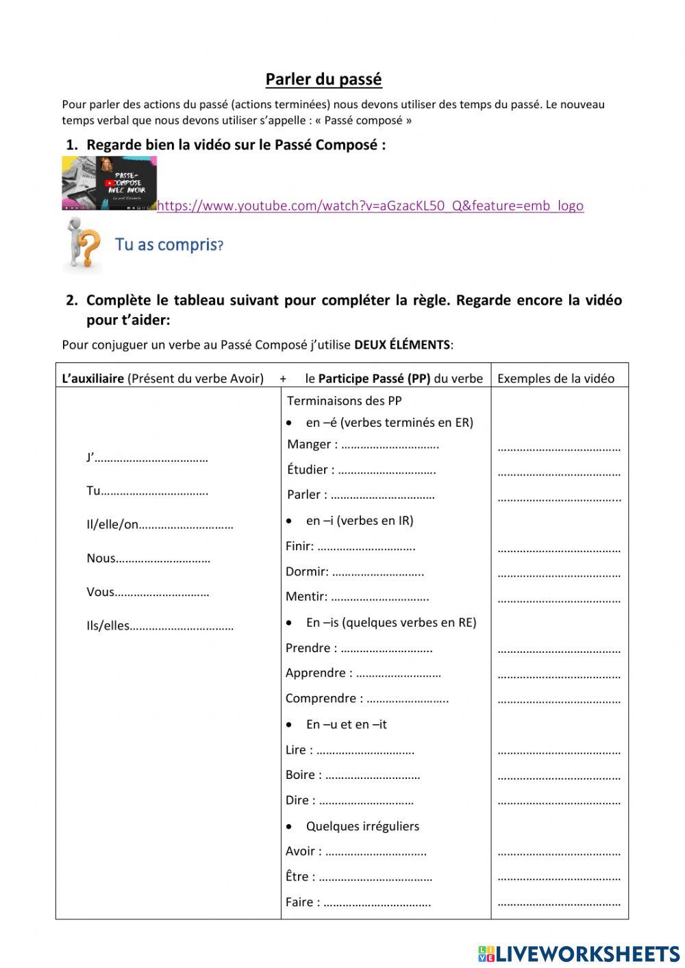 Microciclo 7 4to Año Passé Composé Online Exercise For Live