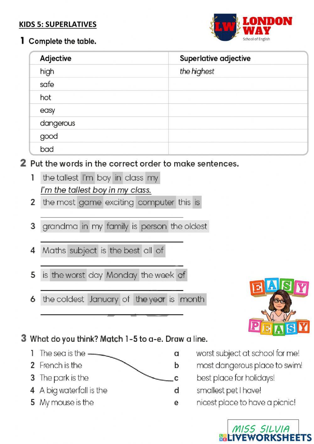 Superlatives online exercise for Kids 5 | Live Worksheets
