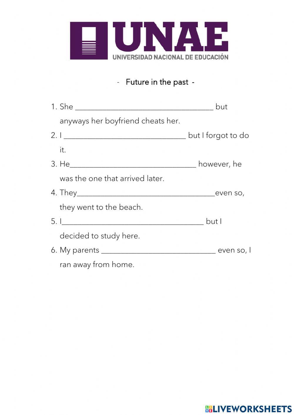 Future in the past - Own ideas worksheet | Live Worksheets
