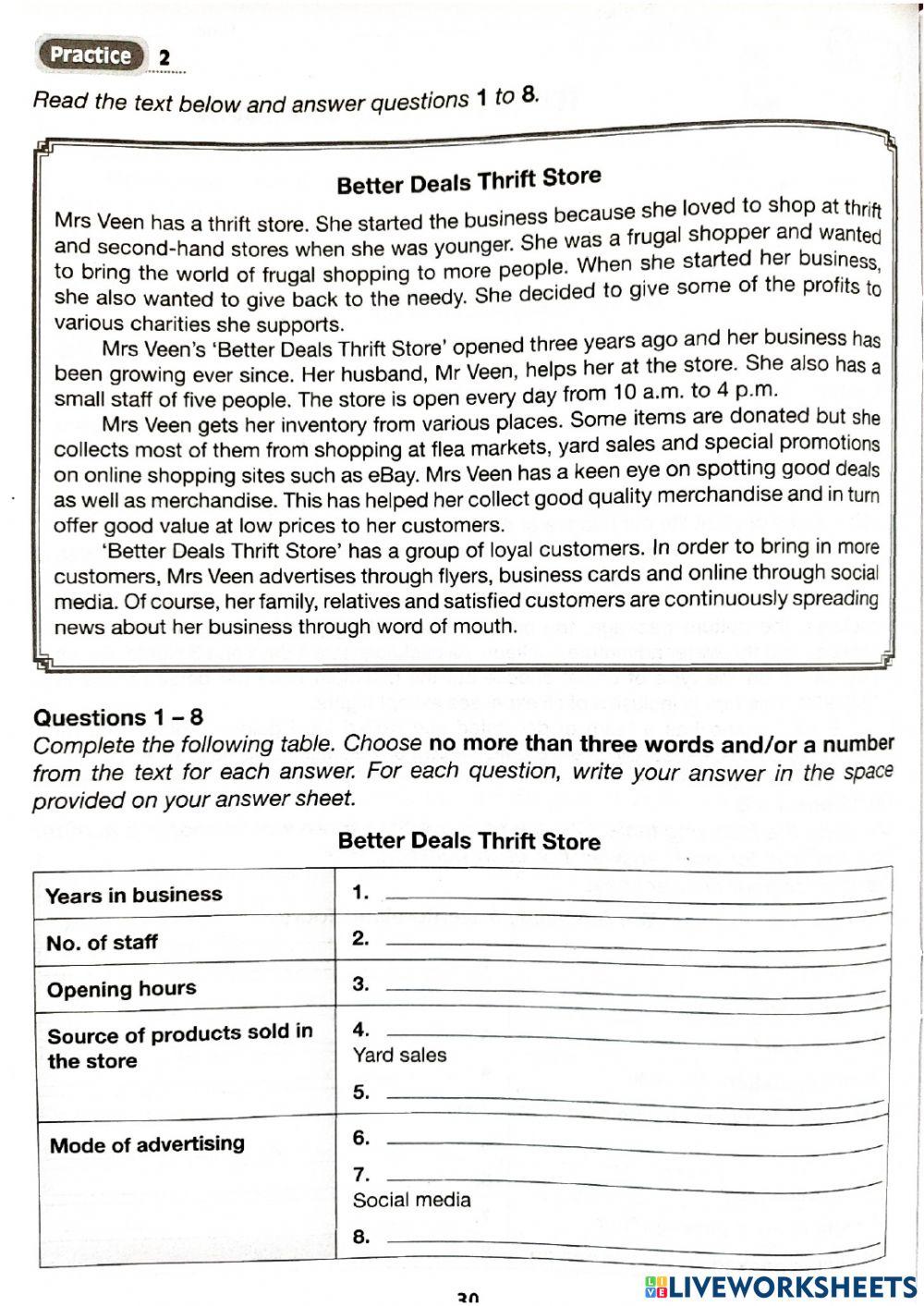 Form 1 - Information Transfer 7 online exercise for | Live Worksheets