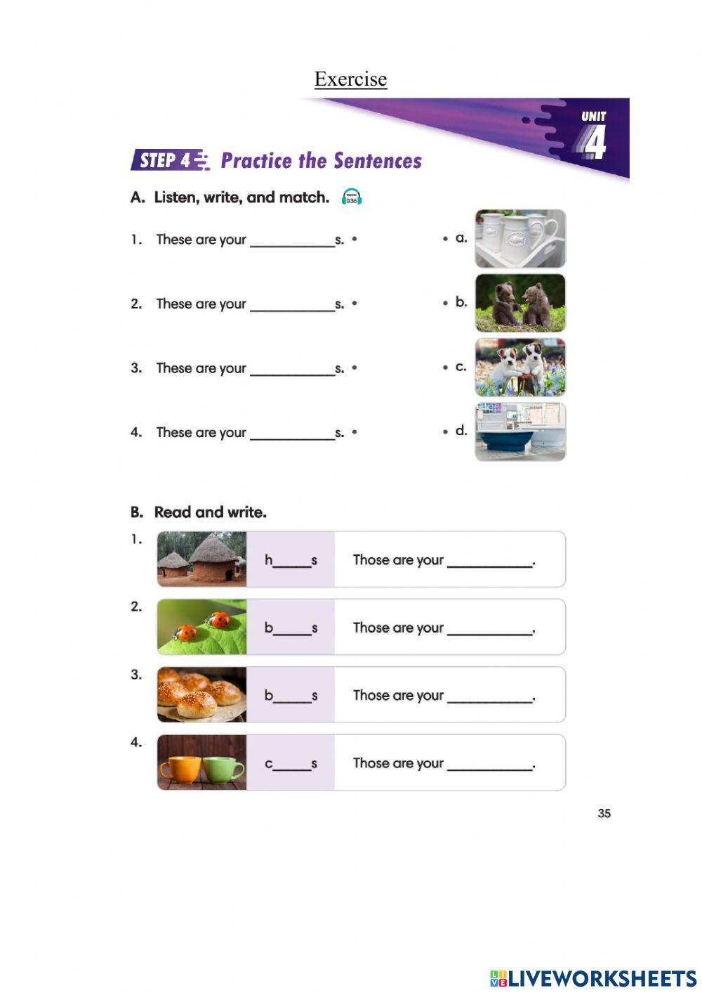 Exercise online activity for 1 | Live Worksheets