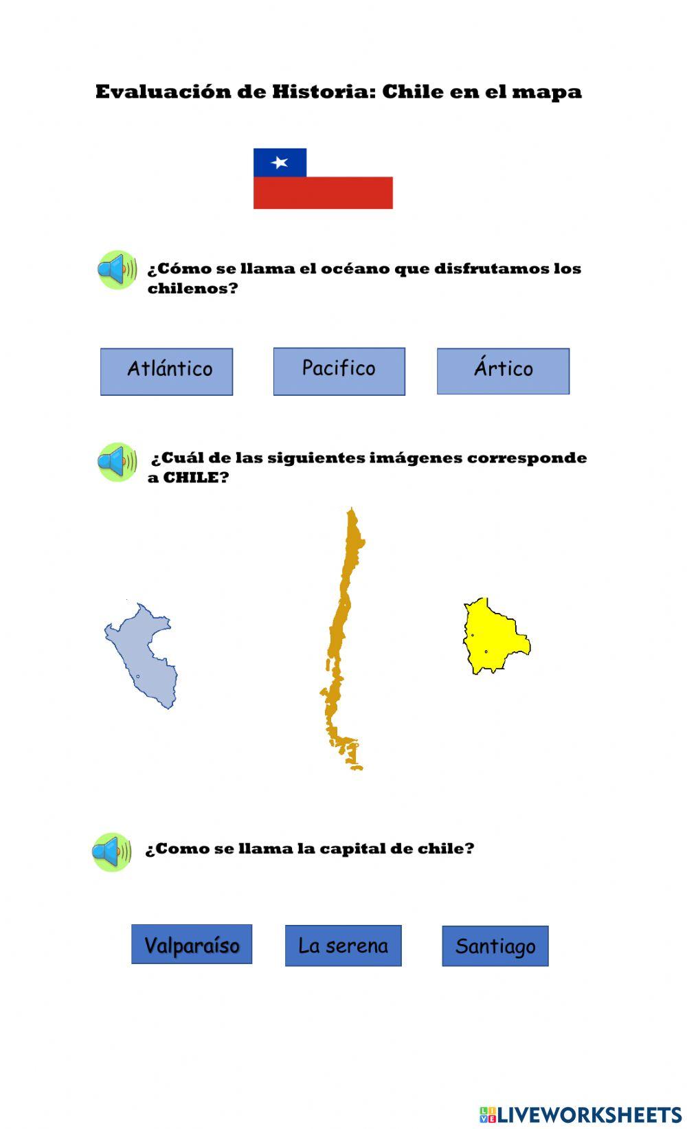Chile en el mapa y sus regiones worksheet | Live Worksheets