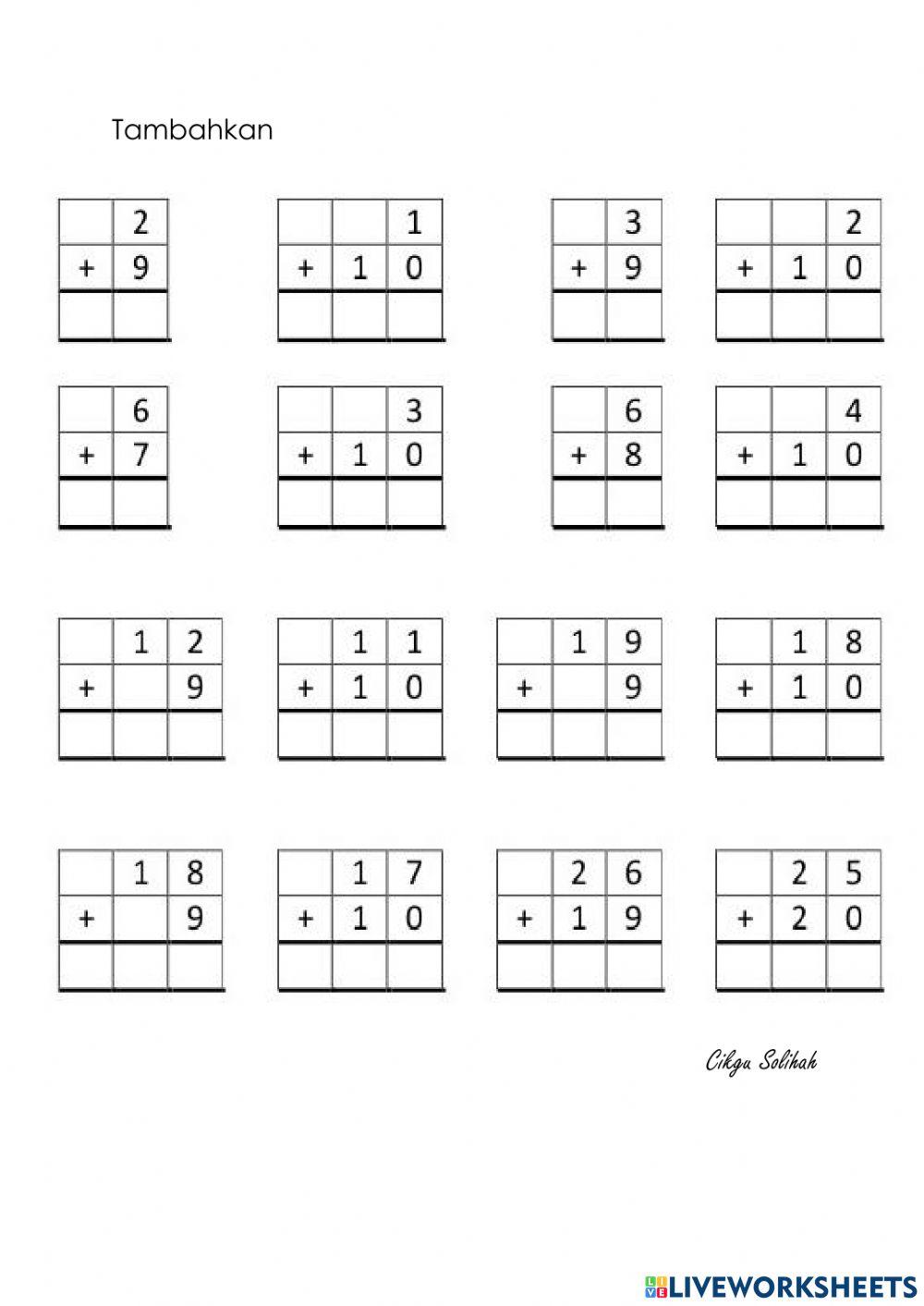 Tambah interactive worksheet for ppki/prasekolah | Live Worksheets