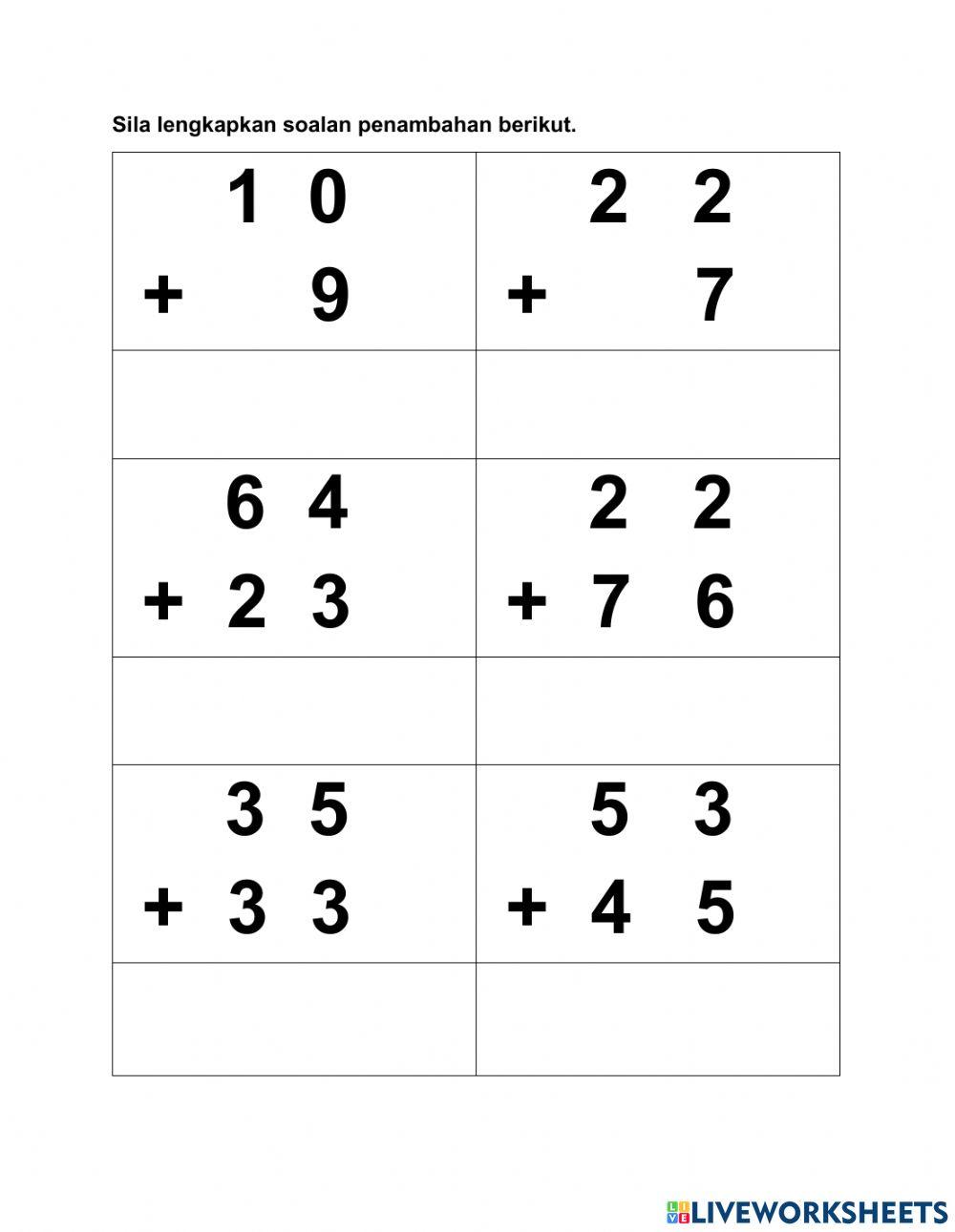 Tambah interactive activity for Tahun 3 PPKI | Live Worksheets