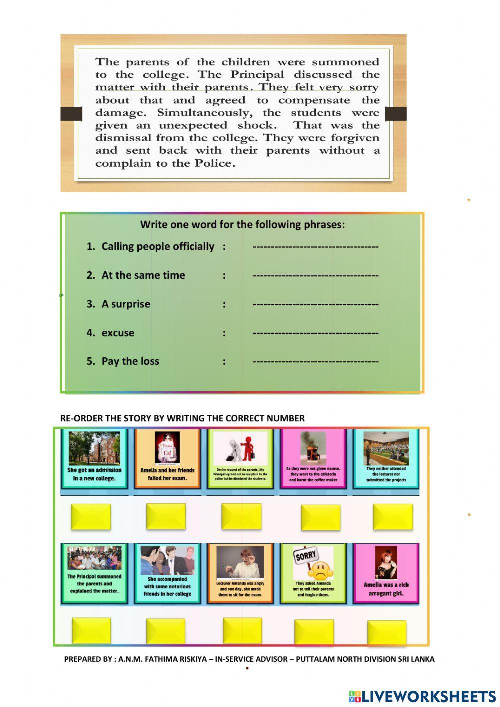 Story Narration worksheet | Live Worksheets