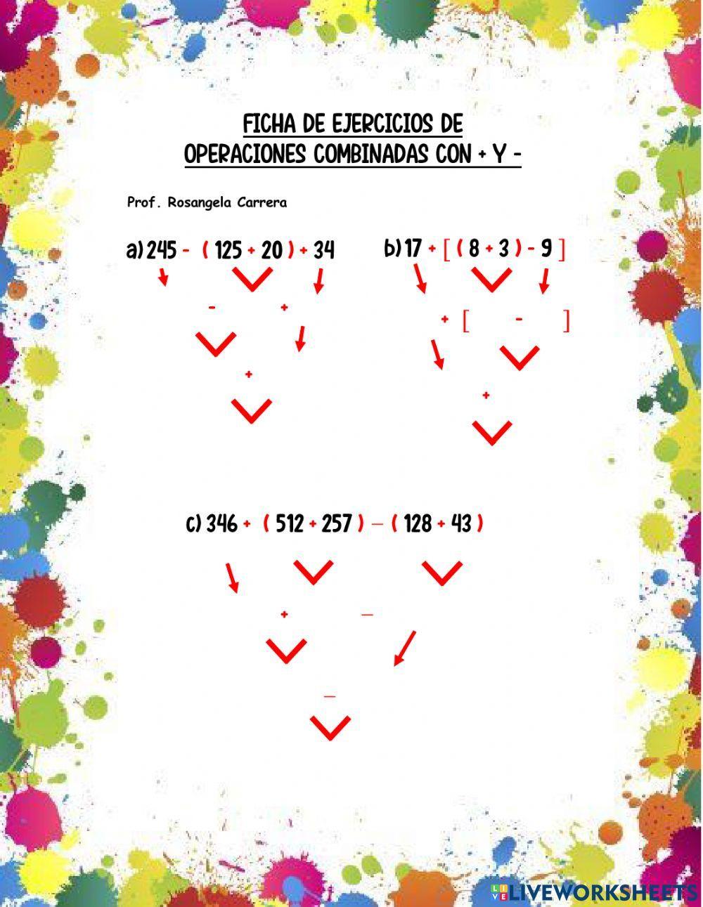Operaciones Combinadas Sumas Y Restas Interactive Worksheet Bilarasa