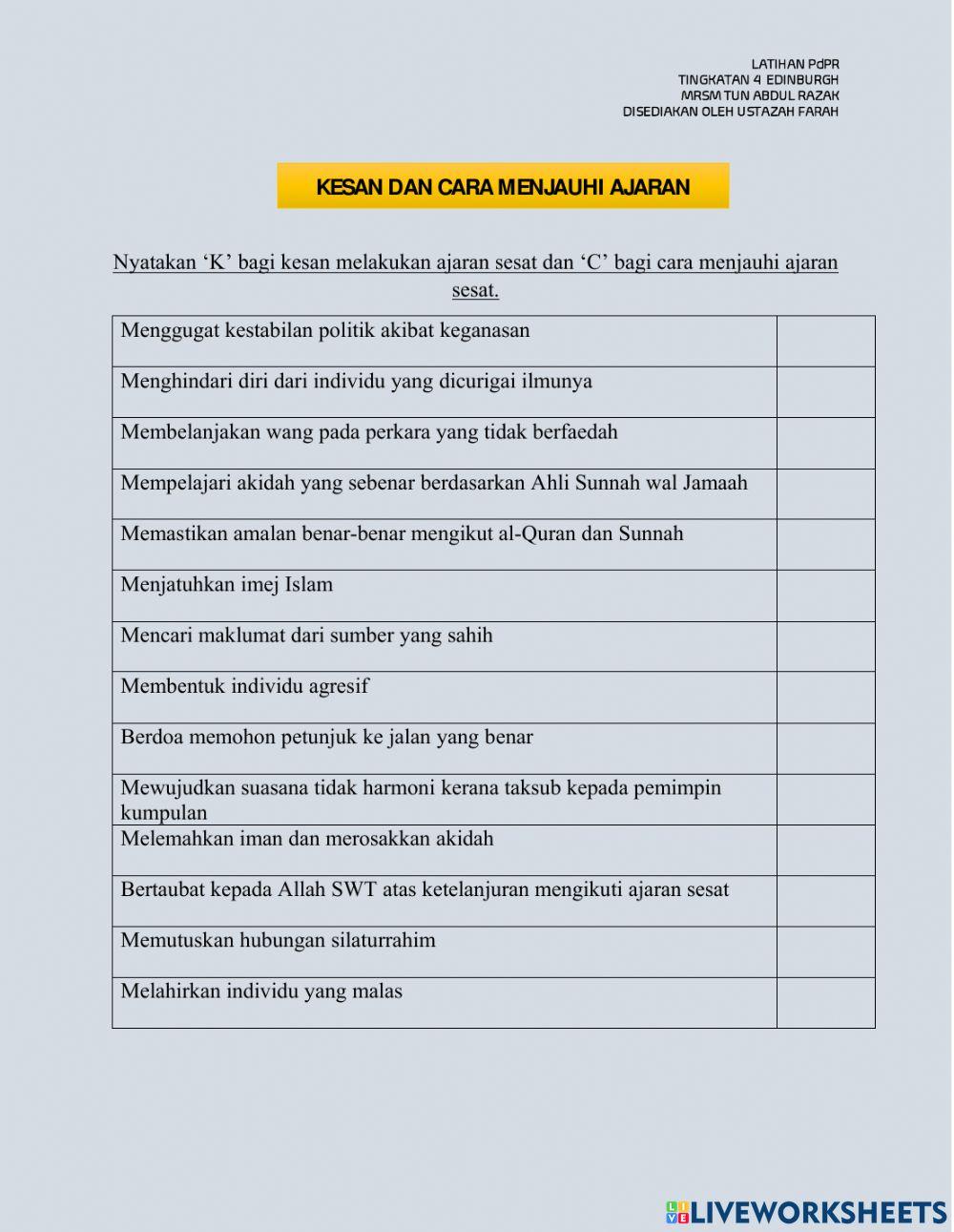 Hindari ajaran sesat | Live Worksheets