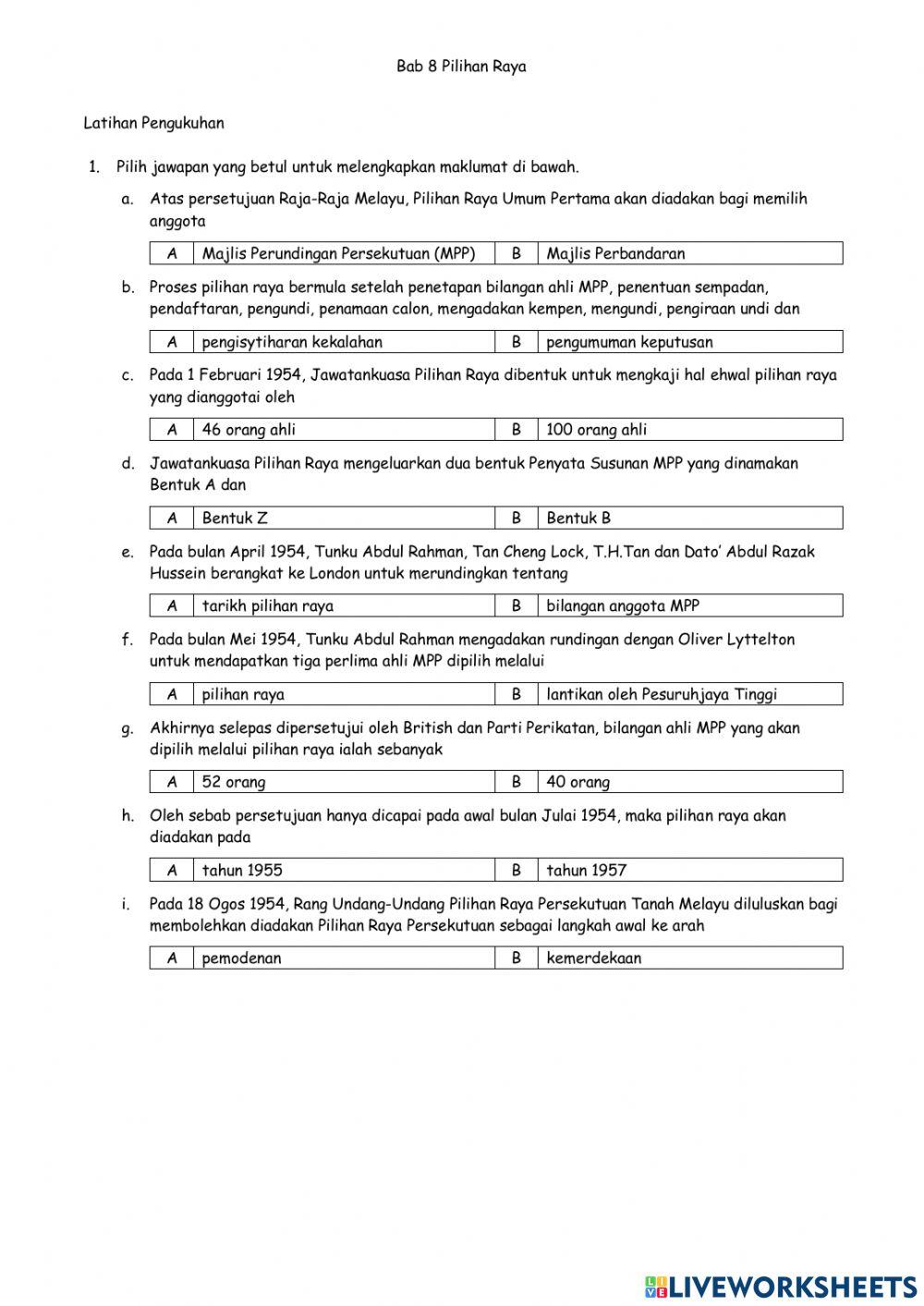 B8T4 Pilihan Raya worksheet | Live Worksheets