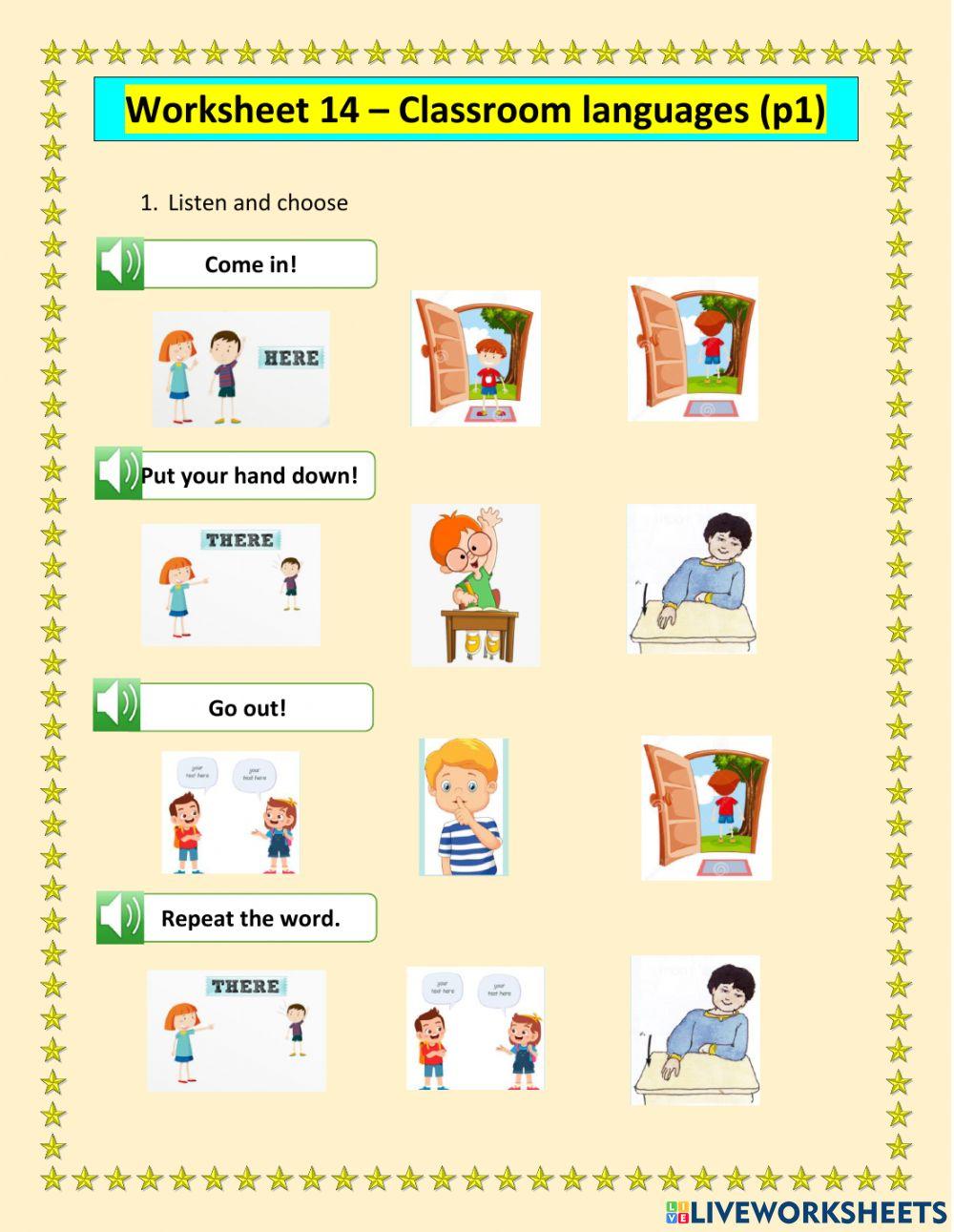 Worksheet 14 - Classroom languages worksheet | Live Worksheets