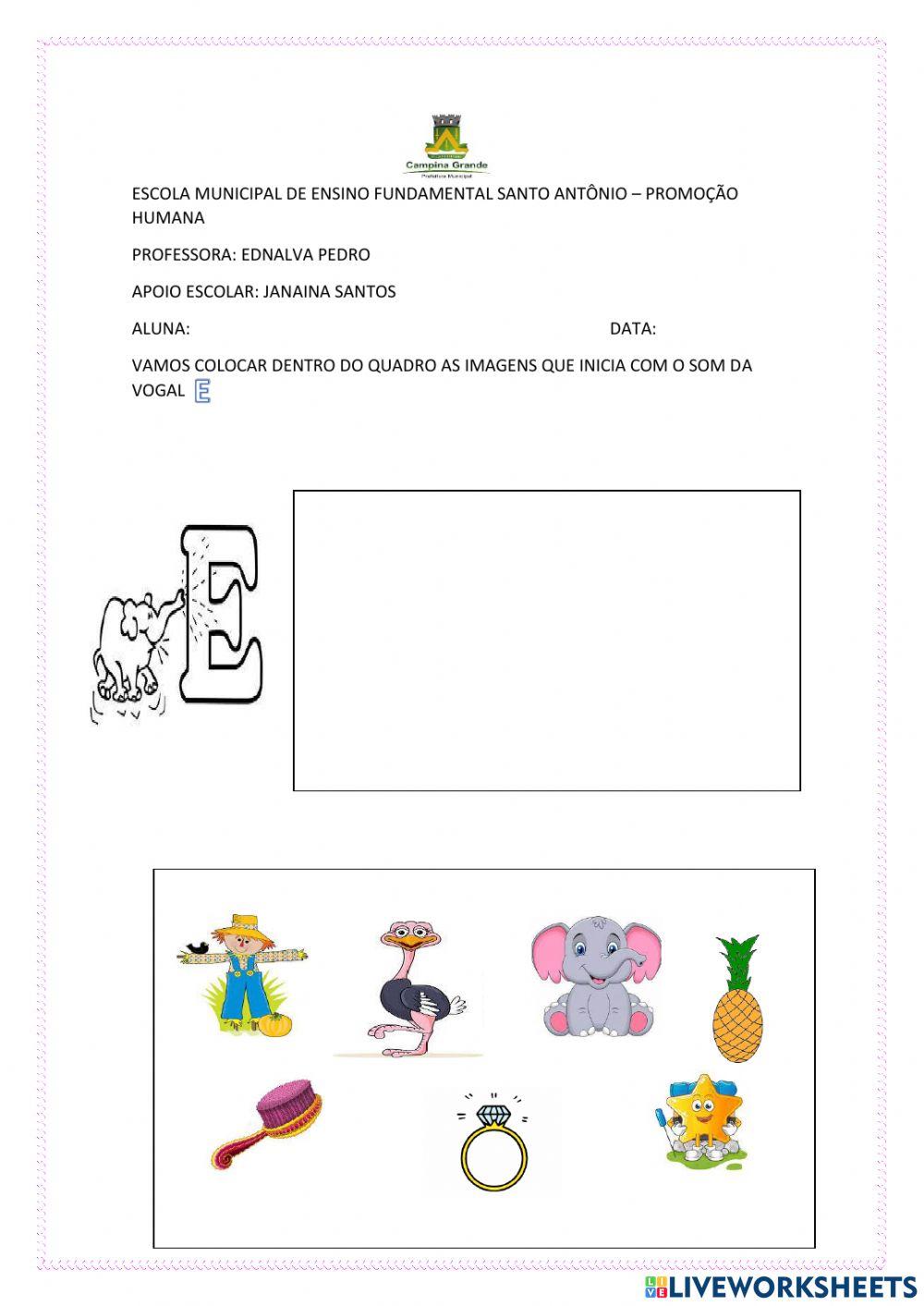 Letra E online exercise for educação infantil | Live Worksheets