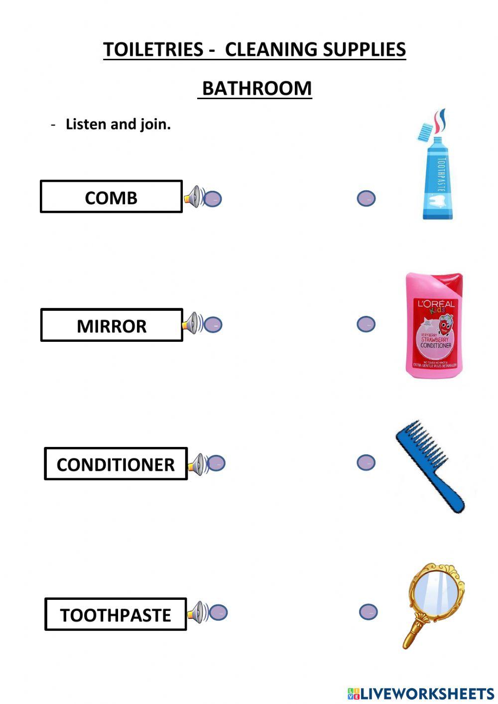 Toiletries - Bathroom worksheet | Live Worksheets