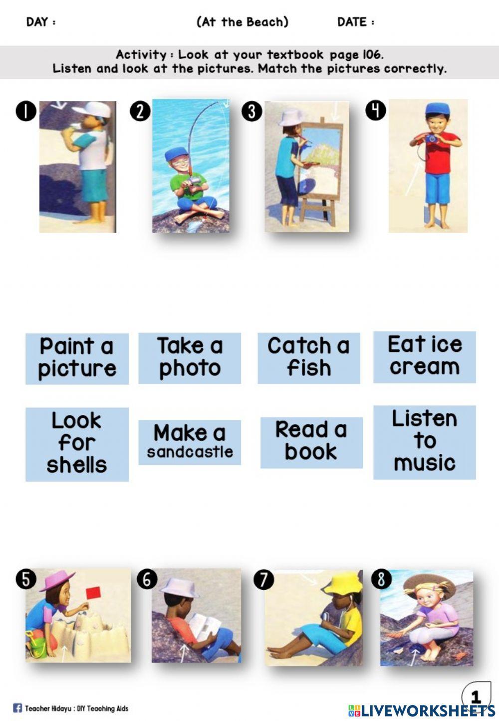At the Beach Year 2 (Match) worksheet | Live Worksheets