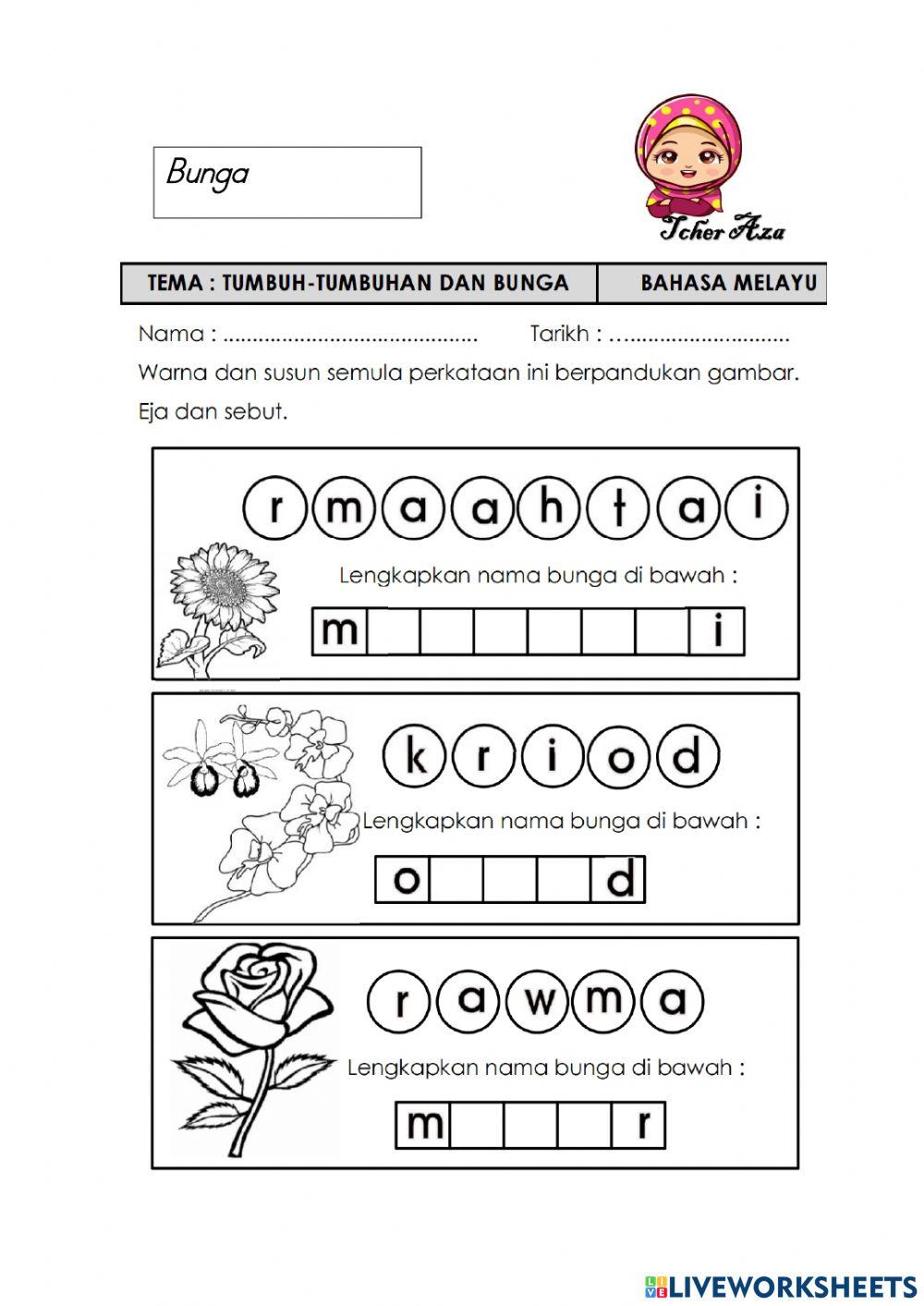 Tumbuhan dan bunga worksheet | Live Worksheets