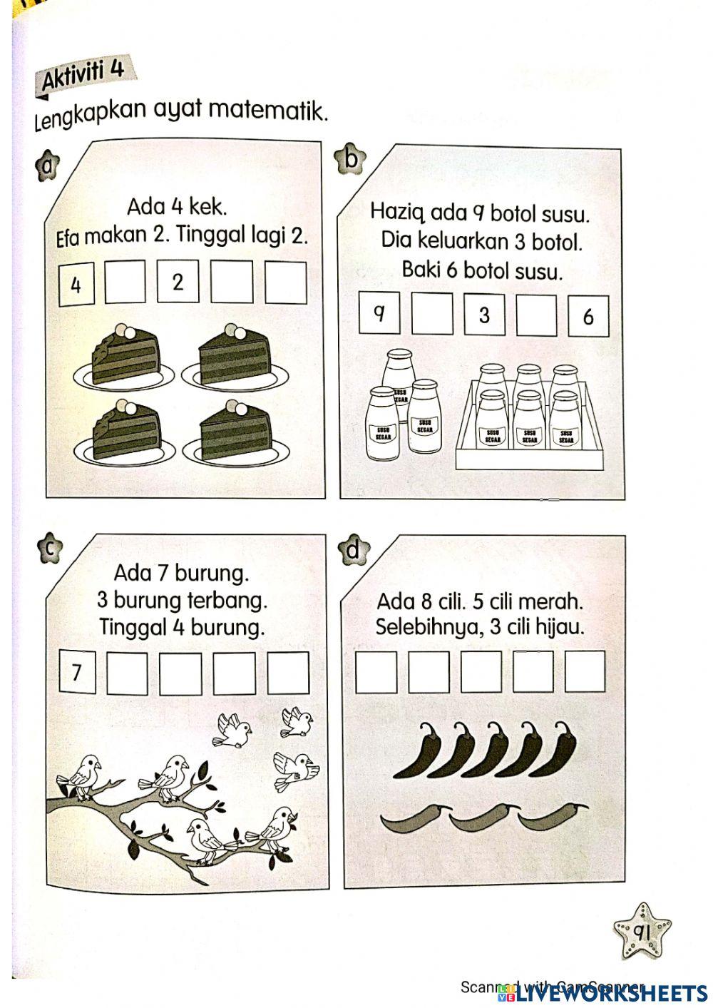 Kenali tolak (Matematik Tahun 1) worksheet | Live Worksheets