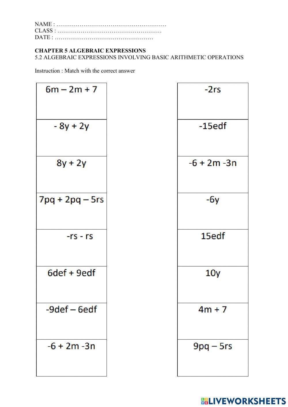 5112562 | Chapter 5 Algebraic expressions (5.2 Addition