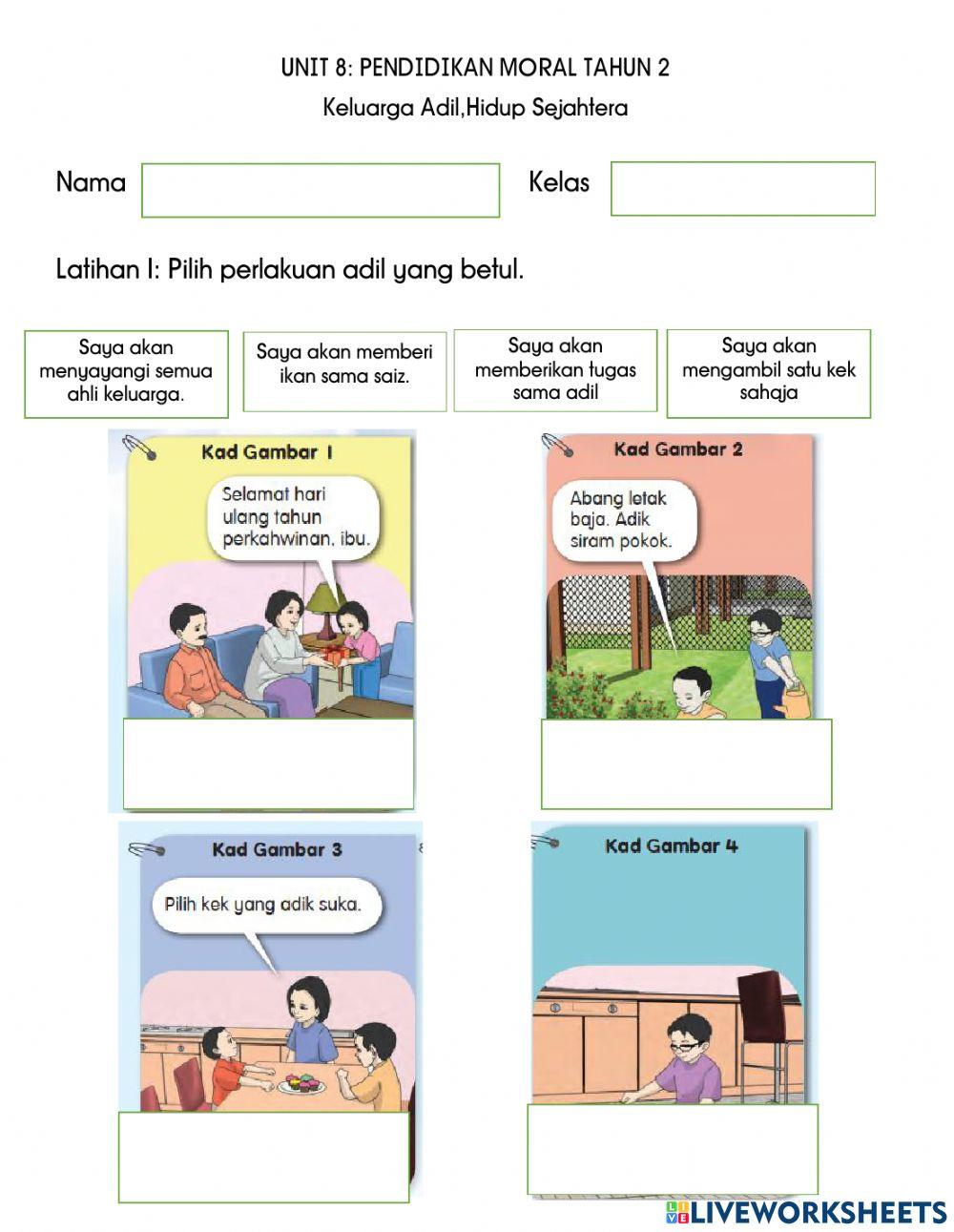 Pendidikan moral tahun 2 unit 8 worksheet | Live Worksheets
