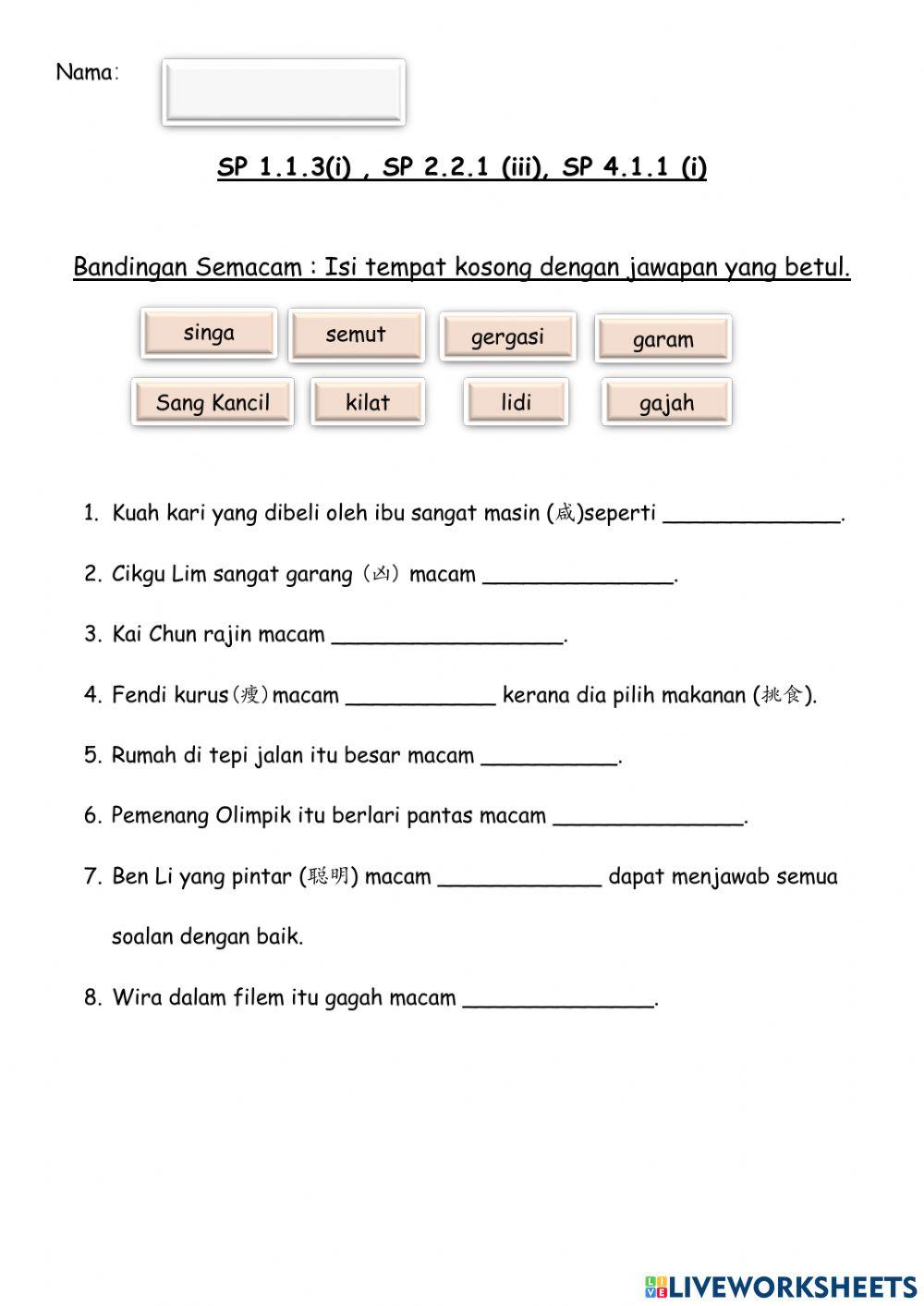 BM tahun 2 - Unit 19 worksheet | Live Worksheets