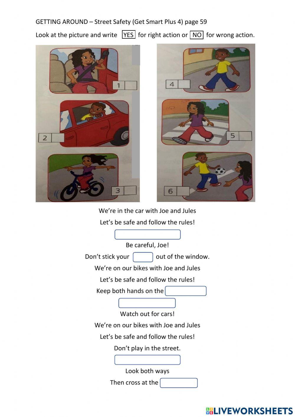Getting arount- Street safety worksheet | Live Worksheets